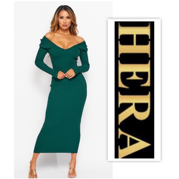 Hera Collection | Dresses | Hera Collection Hunter Green Deep V Neck ...